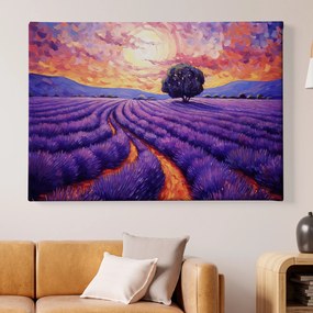 Obraz na plátně - Levandulové pole ve stylu expresionismus FeelHappy.cz Velikost obrazu: 120 x 80 cm