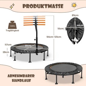 Costway Φ117 cm Skládací mini trampolína s výškově nastavitelným madlem dětská