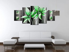 Gario Ručně malovaný obraz Krásné zelené květiny - 5 dílný Rozměry: 100 x 70 cm