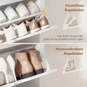HOMCOM skříňka na boty výklopný botník 3 klapky na 18 párů bot prostorově úsporná v bílé a přírodní barvě 72 x 26 x 112 cm do předsíně a vstupních pr…