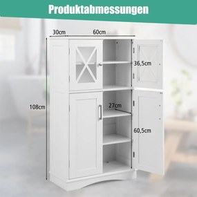 Costway WC skříňka do koupelny, na prádlo s dvířky – 60 × 30 – 60 × 30 × 108 cm