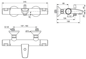 Ideal Standard CERATHERM T25- Vanová baterie termostatická nástěnná, Chrom, A7206AA