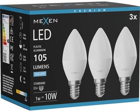 Mexen Nova 3x LED žárovka E14, C37, 1W, Studená - 6500K, 105 lm - L102-E14-0165-01x03