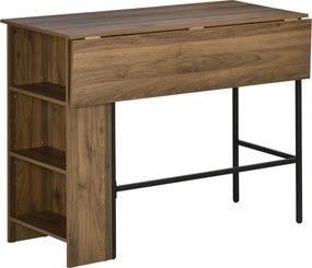 HOMCOM Rozkládací barový stůl Bistro stůl s 3 úložnými policemi a kovovým rámem do kuchyně 120x76x91,4 cm Hnědá | Aosom