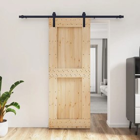 Posuvné Dveře S Kováním 80 X 210 Cm Masivní Borové Dřevo