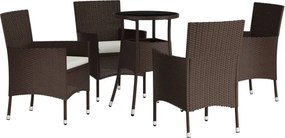 5dílný zahradní bistro set s poduškami hnědý polyratan 3187413