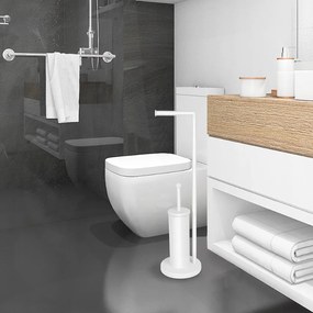 Erga 104, držák na toaletní papír a toaletní kartáč 19x19x72 cm, bílý matný, ERG-SEP-10STOLAZ104WH