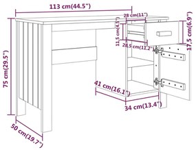 Petromila Psací stůl HAMAR bílý 113 x 50 x 75 cm masivní borovice