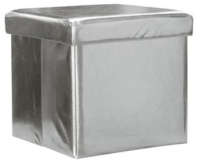 Sedací taburet s úložným prostorem LINDI — PU kůže, stříbrná