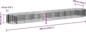 vidaXL Gabionový vyvýšený záhon pozinkované železo 600 x 100 x 50 cm [152044]