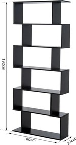 HOMCOM Moderní Knihovna se 6 Policemi pro Jídelnu, Obývací Pokoj a Kancelář 80x23x192 cm Černá