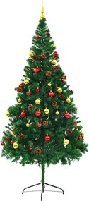 Vánoční stromek s LED osvětlením a baňkami zelený 210 cm 321501
