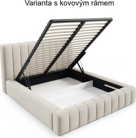 Čalouněná postel FRODIONE+, 140x200 cm, s úložným prostorem a roštem Úložný prostor: S kovovým rámem úložného prostoru, Barva látky Wind: Světle šedá (Wind 84)