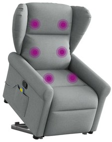 Zvedací masážní polohovací křeslo světle šedé textil 3303384