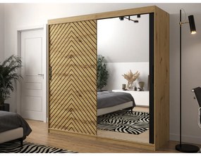 Šatní skříň se zrcadlem na jedné straně Ratintu 2 200 cm, Úložný prostor: ano, Barva: dub artisan / dub artisan + černá