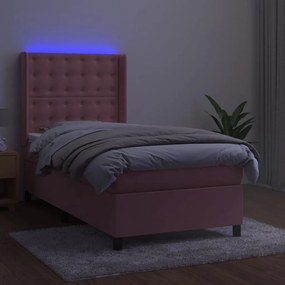 Box spring postel s matrací a LED růžová 90x200 cm samet 3139786