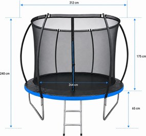TRENDIE Trampolína s vnitřní sítí 312 cm modrá + žebřík