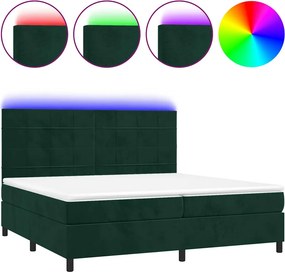 Box spring postel s matrací a LED tmavě zelená 200x200 cm samet 3136146