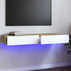 vidaXL TV skříňka s LED osvětlením bílá a dub sonoma 120x35x15,5 cm