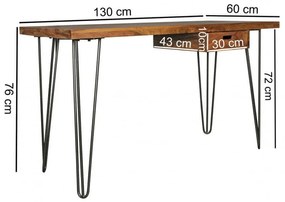 Bruxxi Psací stůl se zásuvkou Bagli, 130 cm, masiv Sheesham