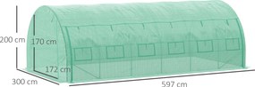 Outsunny polytunelový skleník 6x3x2m s UV ochranou, průchozí, rolovací kryty z trubkové oceli, zelený | Aosom.de