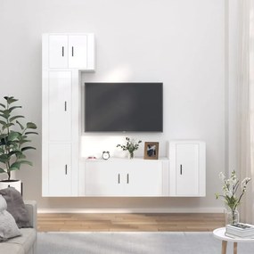 5Dílný Set Tv Skříněk Bílý S Vysokým Leskem Kompozitní Dřevo