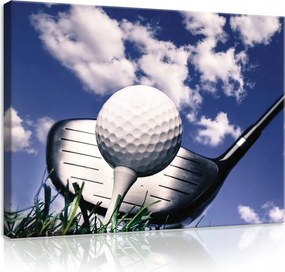 Obraz 80x60 Golf míč hůl úder hra sport obloha mraky tráva zeleň