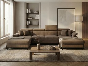Rozkládací rohová sedačka APOLENA DELUXE U 330x177 světle hnědá