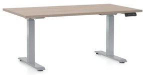 Výškově nastavitelný stůl OfficeTech D, 140 x 80 cm, šedá podnož, dub