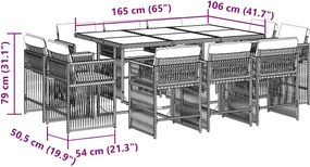 11dílný zahradní jídelní set s poduškami šedý polyratan 3211748