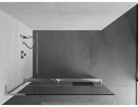 Mexen Kioto+ L, sprchová zástěna Walk-In s poličkou a věšákem 90 x 200 cm, 8mm čiré sklo, broušená ocel profil, 800-090-123-97-00