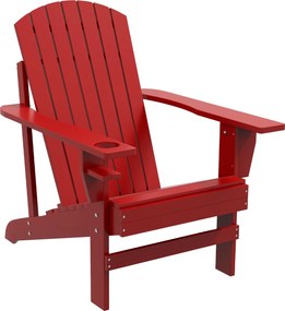 Outsunny Adirondack Zahradní Křeslo s Držákem na Nápoje, Sluneční Lehátko na Balkon, Masivní Dřevo, Červené 72 x 94 x 93 cm | Aosom