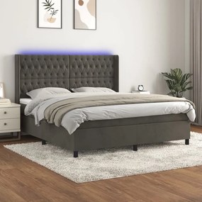 Box spring postel s matrací a LED tmavě šedá 160x200 cm samet,  3139752