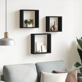 Nástěnné police kostky 3 ks černé MDF 323950