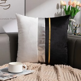 Luxusní sametový povlak na polštář se zlatým a stříbrným proužkem Barevná varianta: Černá, Velikost: 45x45 cm