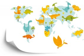 Fototapeta Mapa Světa S Dinosaury Omyvatelný vlies 135x90