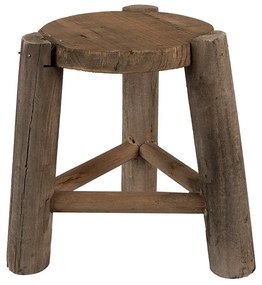 Hnědý dekorační květinový dřevěný kulatý stolek - Ø 18*21 cm