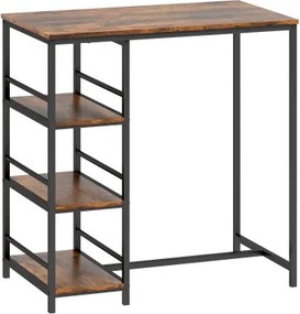HOMCOM barový stůl stojací s 3 policemi a kovovou konstrukcí, 90 x 50 x 90,5 cm, rustikálně hnědá, černá