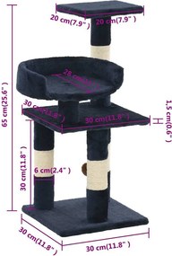 Škrabadlo pro kočky se sisalovými sloupky 65 cm modré 170611