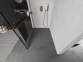 Mexen Kioto+ L, sprchová zástěna Walk-In s poličkou a věšákem 90 x 200 cm, 8mm čiré sklo černý vzor, ​​růžové zlato profil, 800-090-123-60-70