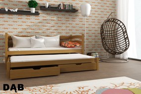Dřevěná postel TOSIA 80x180 cm s přistýlkou a úložným prostor. masiv DUB