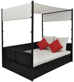 vidaXL Zahradní postel s baldachýnem černá 190 x 130 cm polyratan