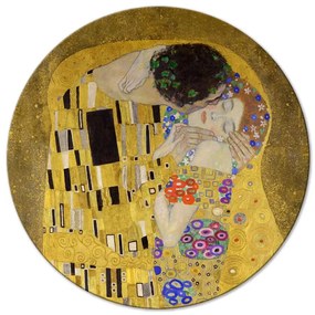 Kulatý obraz Polibek - Gustav Klimt - zamilovaný pár ve vášnivém objetí