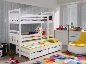 Patrová postel ALAN 90x200 cm s přistýlkou a úložným prostorem- bílá