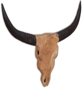 Nástěnná plastika býčí lebky, teak, 69x6x60 cm 244567