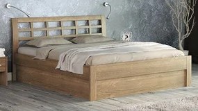 Dřevěná postel z masivu Postelia GEONA Buk postel s úložným prostorem 160x200cm - bukové dvoulůžko o šíři masivu 4 cm