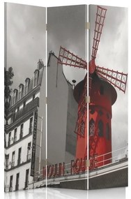 Ozdobný paraván Paříž Moulin Rouge - 110x170 cm, třídílný, obustranný paraván 360°