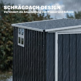 Outsunny Kovová Kůlna na Nářadí 2.7m² 128x231x181cm Se Šikmou Střechou, Okno, Zámek, Voděodolná Exteriérová Kůlna pro Zahradní Prostor Tmavě Šedá