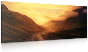 Obraz západ slunce nad horou - 120x60 cm