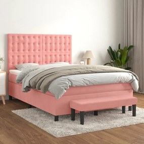 Box spring postel s matrací růžová 140x190 cm samet 3138084